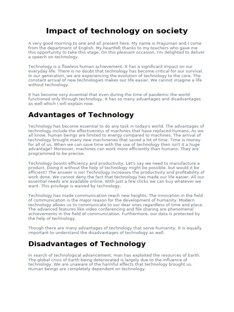Impact of Technology On Society | PDF