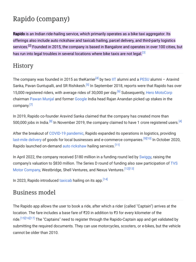 Rapido (Company) - Wikipedia | PDF