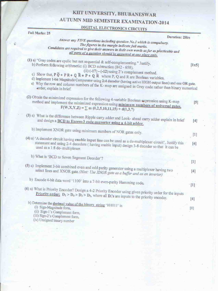 3rd Sem-CSIT-B.Tech-EC-402-Digital Electronic Circuits-Mid Sem 2014 - 2 | PDF
