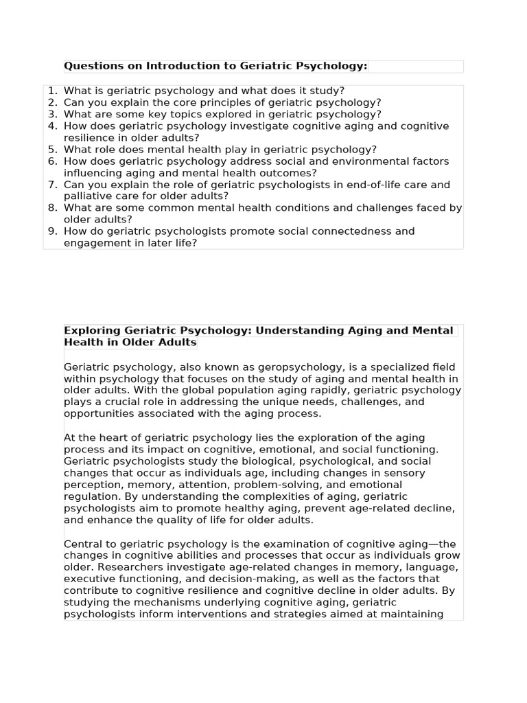 introduction to geriatric psychology | PDF