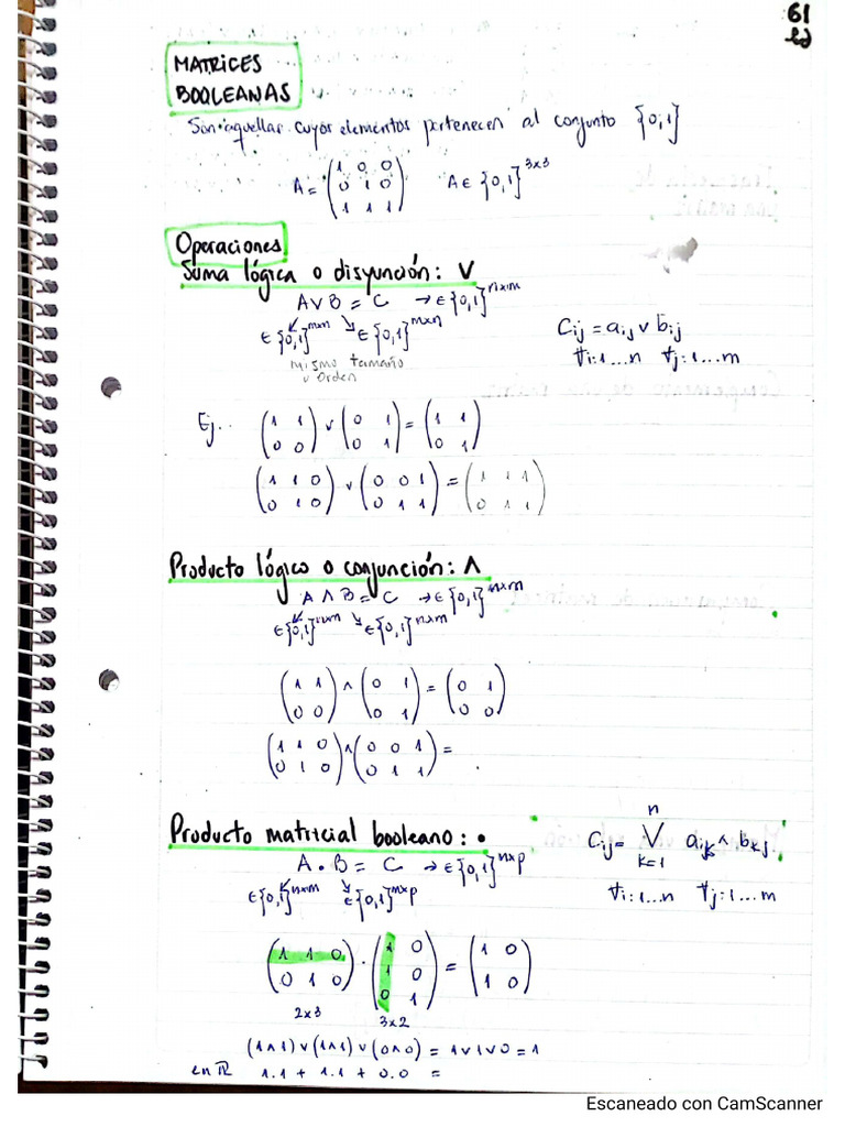 Matrices Booleanas. Resumen y Ejemplo | PDF