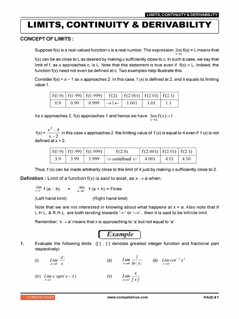 Limits, Continuity & Derivability Theory - English | PDF