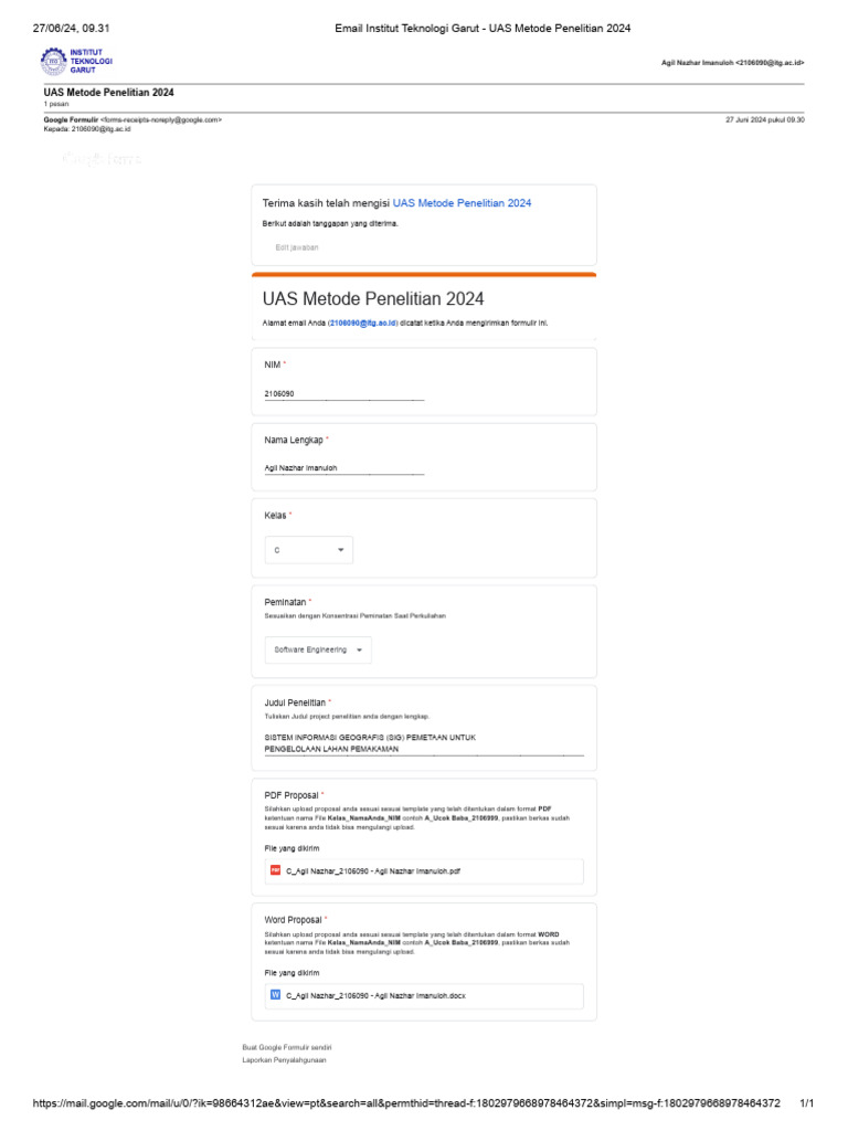 Email Institut Teknologi Garut - UAS Metode Penelitian 2024 | PDF