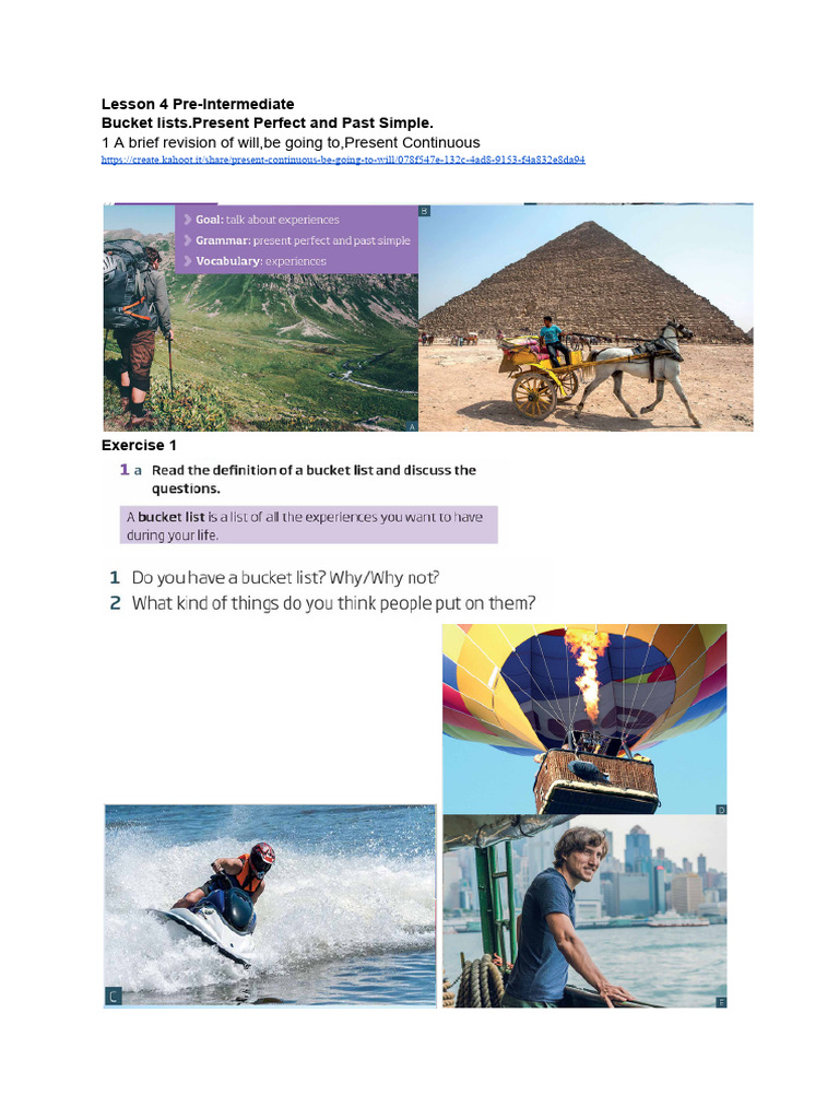 Bucket Lists - Present Perfect and Past Simple. | PDF