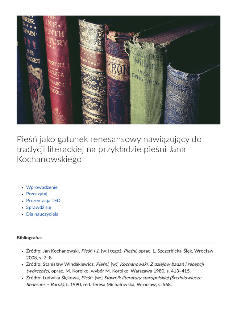 Piesn Jako Gatunek Renesansowy Nawiazujacy Do Tradycji Literackiej Na Przyk | PDF
