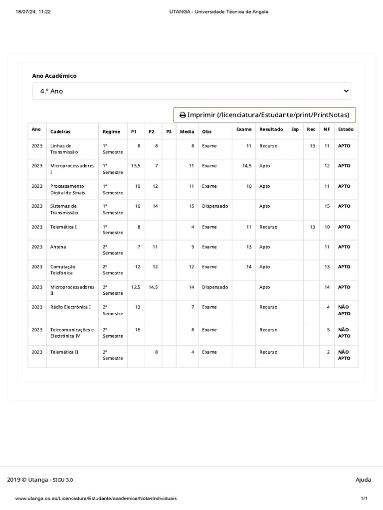 UTANGA Extrato Notas 4ºano - 18 - 07 - 24 | PDF