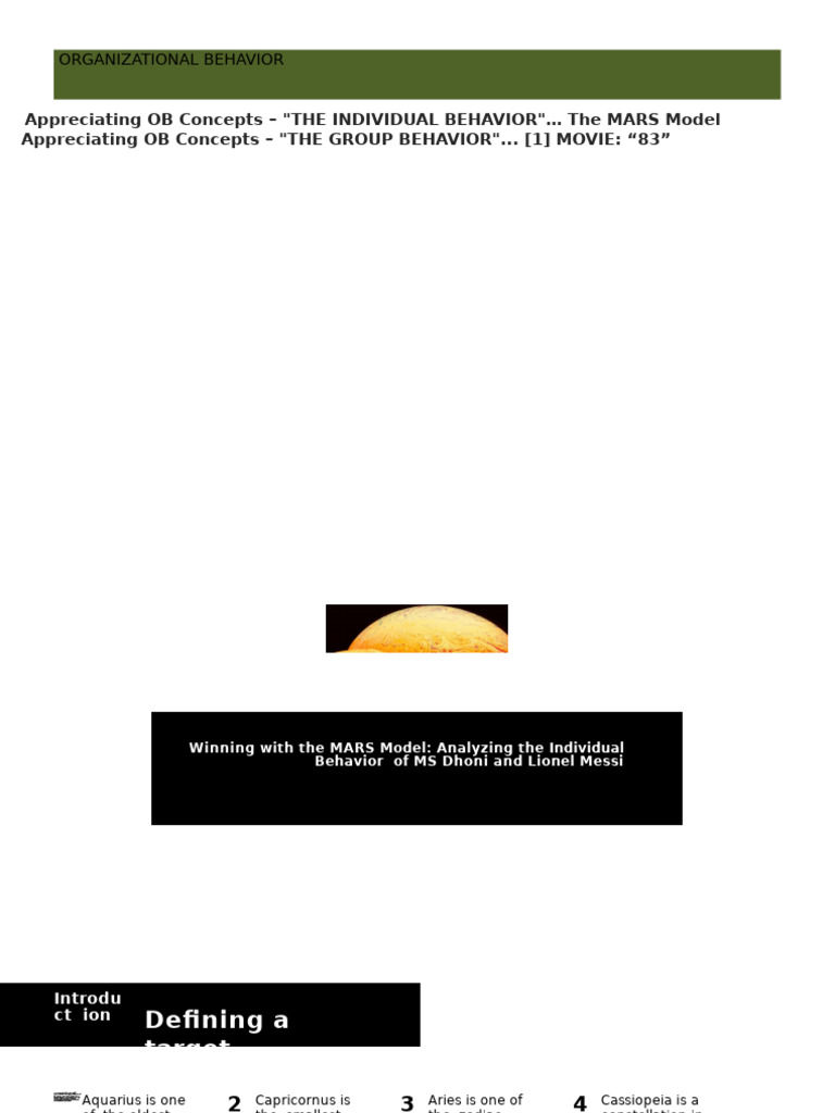 Appreciating OB Concepts - "THE INDIVIDUAL BEHAVIOR" The MARS Model ...