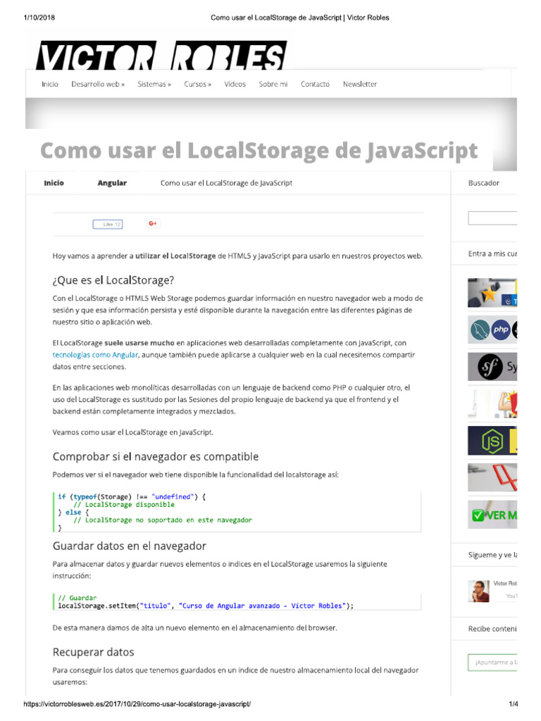Como Usar El LocalStorage de JavaScript | PDF Como Usar El LocalStorage de JavaScript | PDF