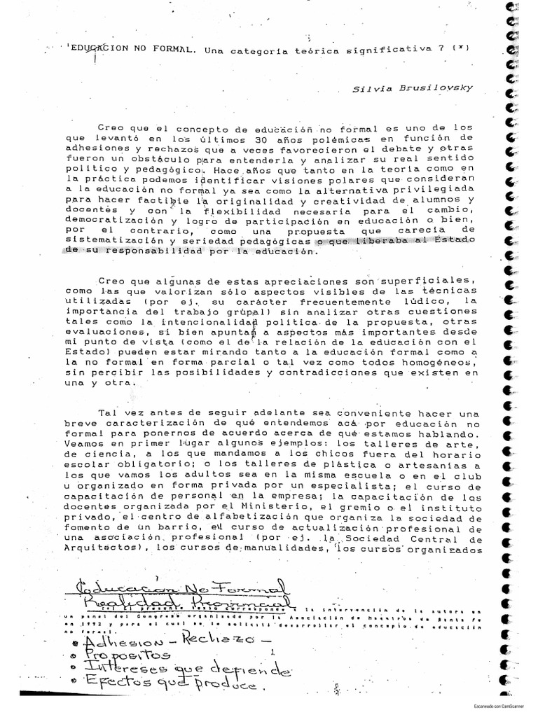 Educacion No Formal - Silvia Brusilovsky Pedagogia | PDF
