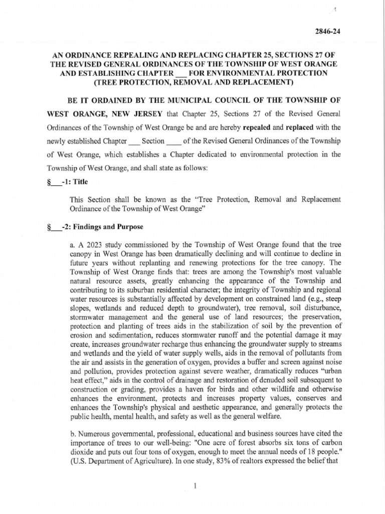 West Orange Tree Protection, Removal, Replacement Ordinance | PDF