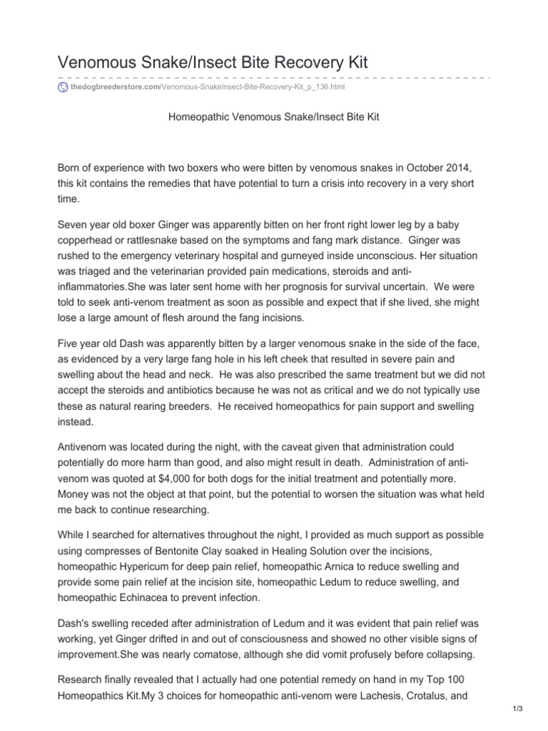 Venomous SnakeInsect Bite Recovery | PDF