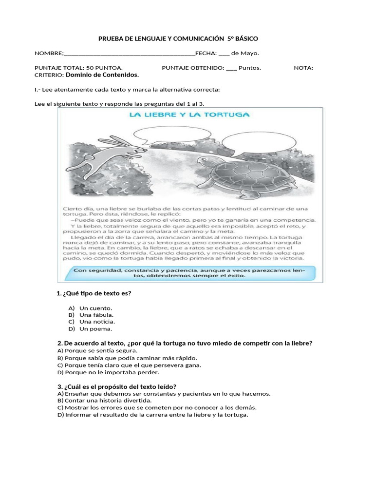 Prueba 5° | PDF