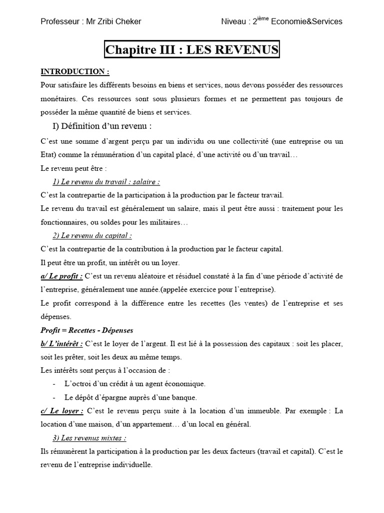 Chapitre III (Les Revenus) | PDF