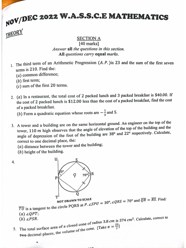 Gce 2022 Mathematics Theory | PDF