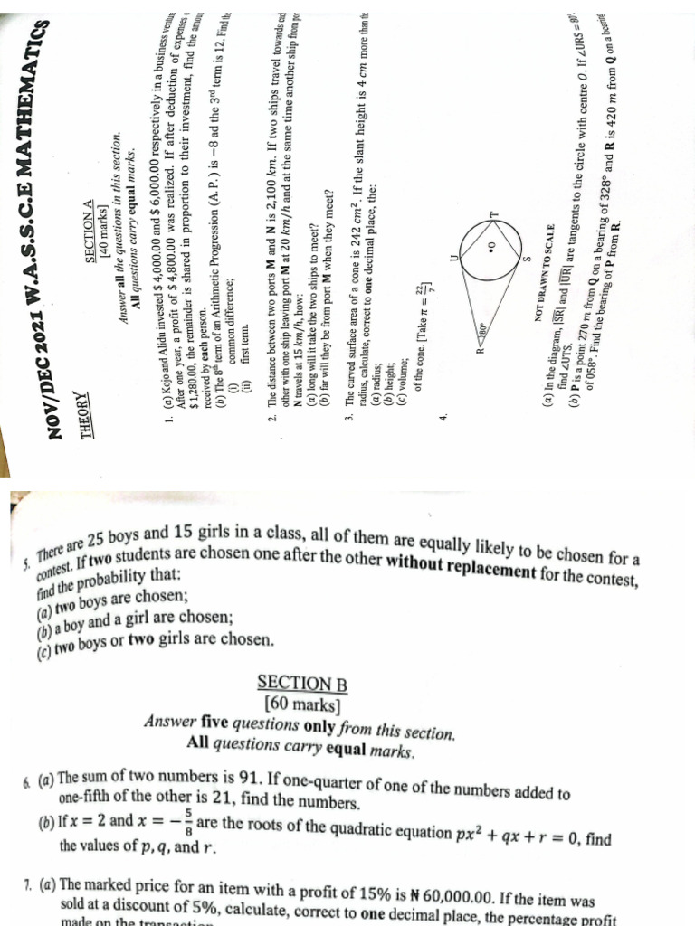 Gce 2021 Mathematics Theory | PDF