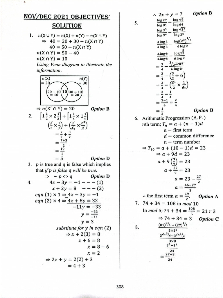 Gce 2021 Mathematics Objectives Solution | PDF