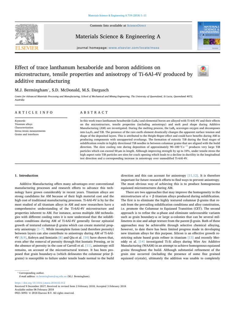La and Bo Addition To Ti64 Additive | PDF | Fracture | Ductility