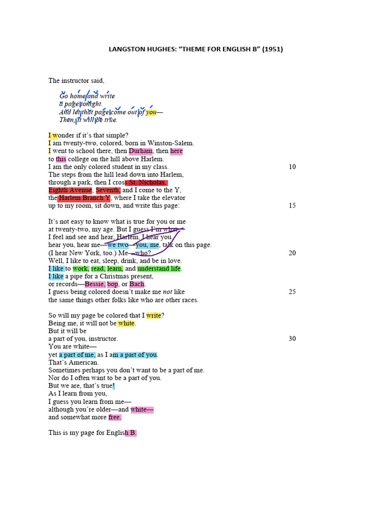 Theme For English B. (1) Escrito | PDF