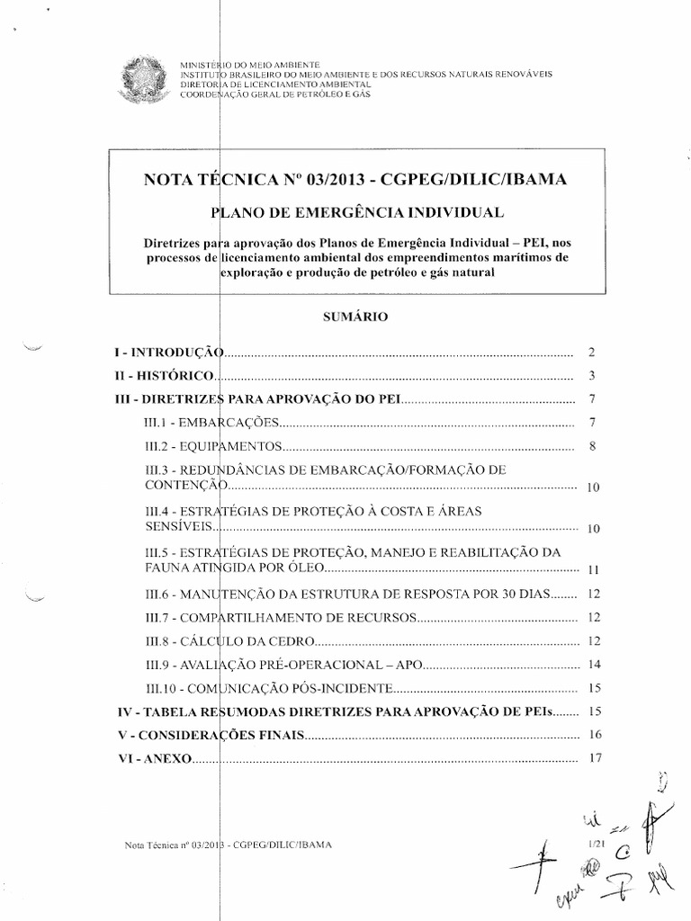 IBAMA NT 03 2013 Nota Tecnica Plano de Emergencia Individual | PDF