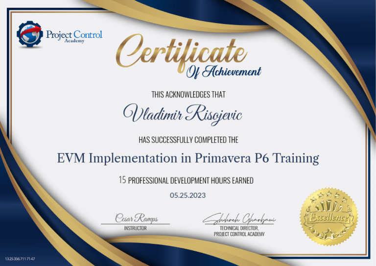 Vladimir Risojevic: EVM Implementation in Primavera P6 Training | PDF