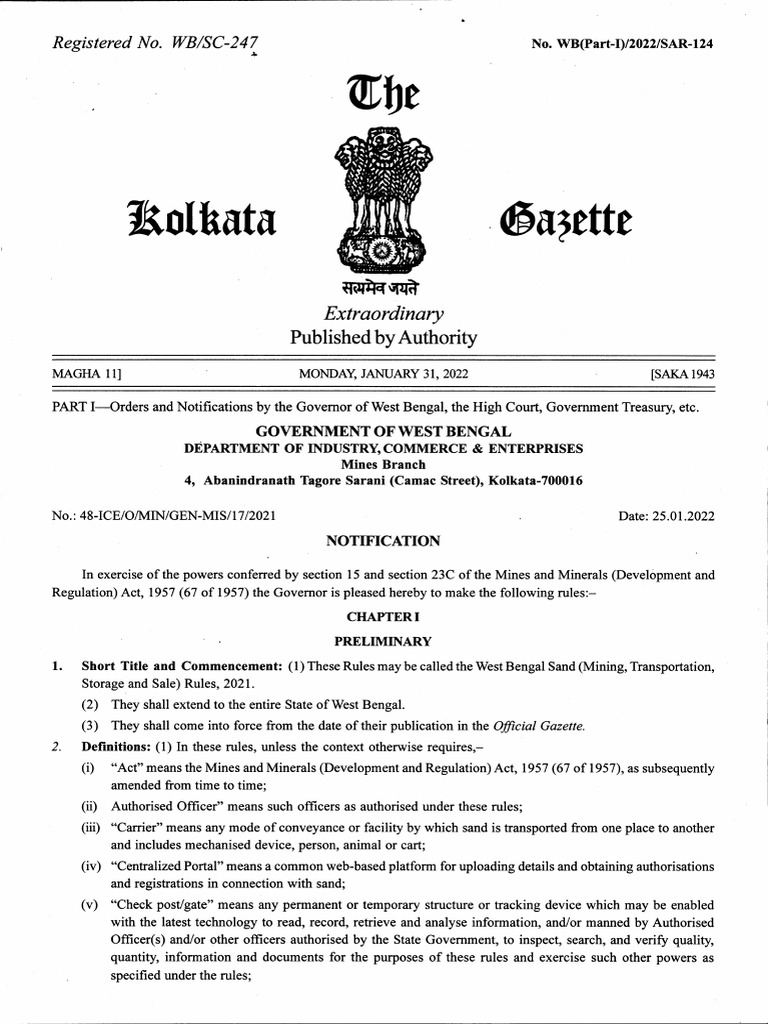Sand Mining Transportaion Storage Rules 2022 | PDF