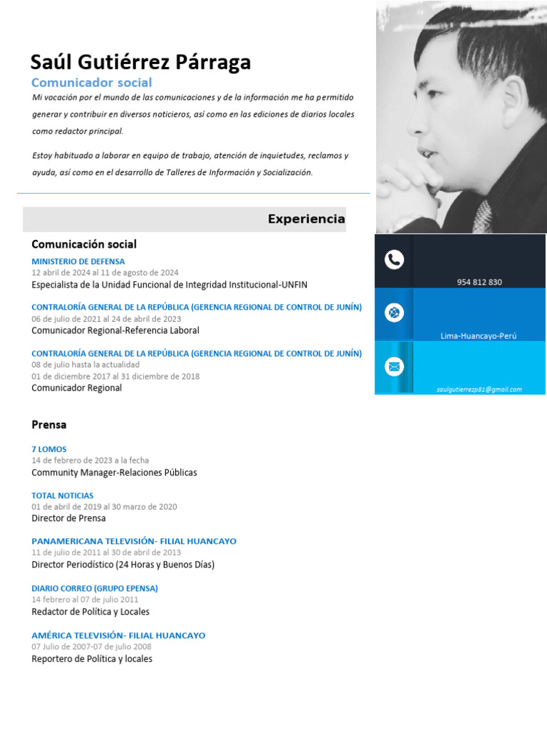 CV Saul Gutiérrez 2024 Descriptivo | PDF | Perú | Crecimiento personal y profesional