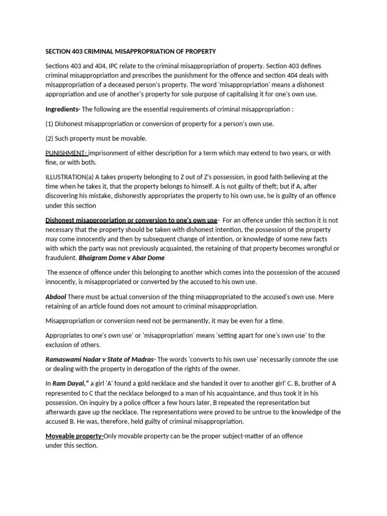 CRIMINAL MISAPPROPRIATION OF PROPERTY and CRIMINAL BREACH OF TRUST | PDF