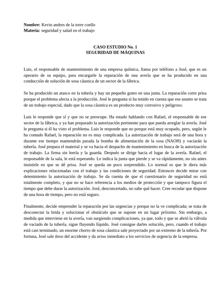 De La Torre Coello Kevin-Caso 1 Seguridad en Maquinas | PDF