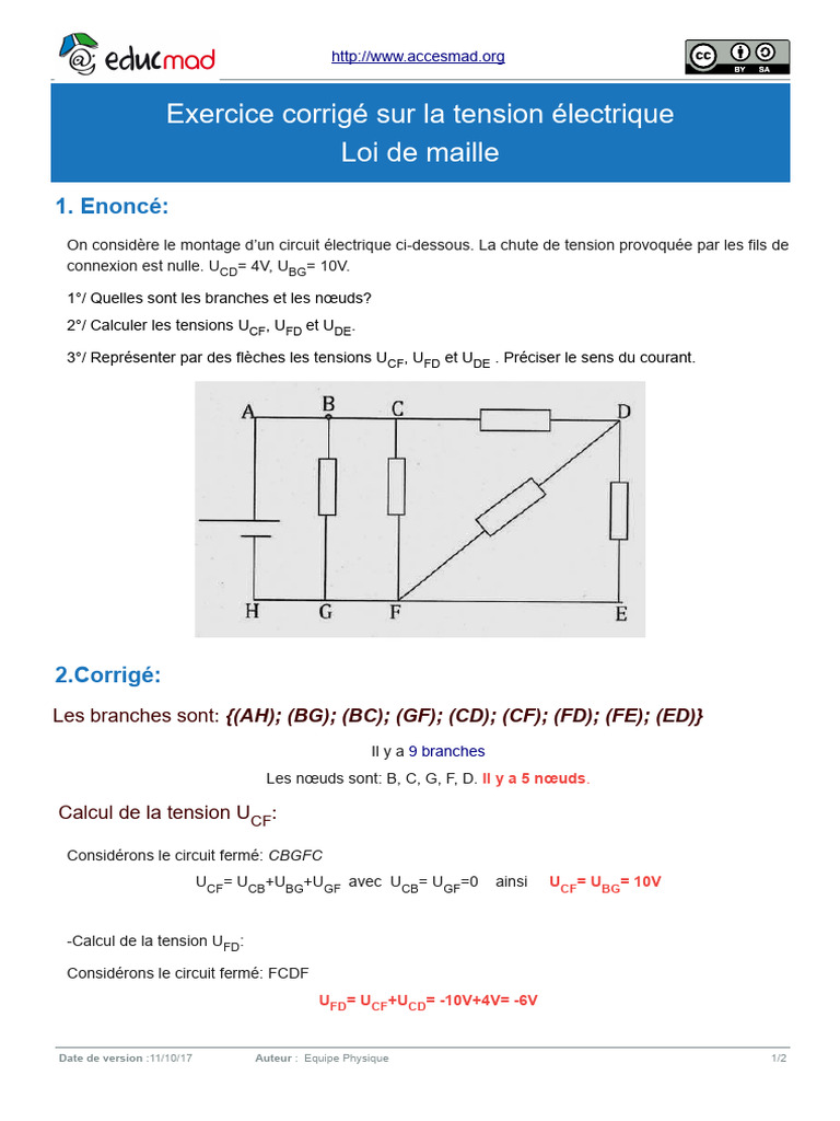 Exercice Corrigé Sur La Tension - Loi de Maille | PDF