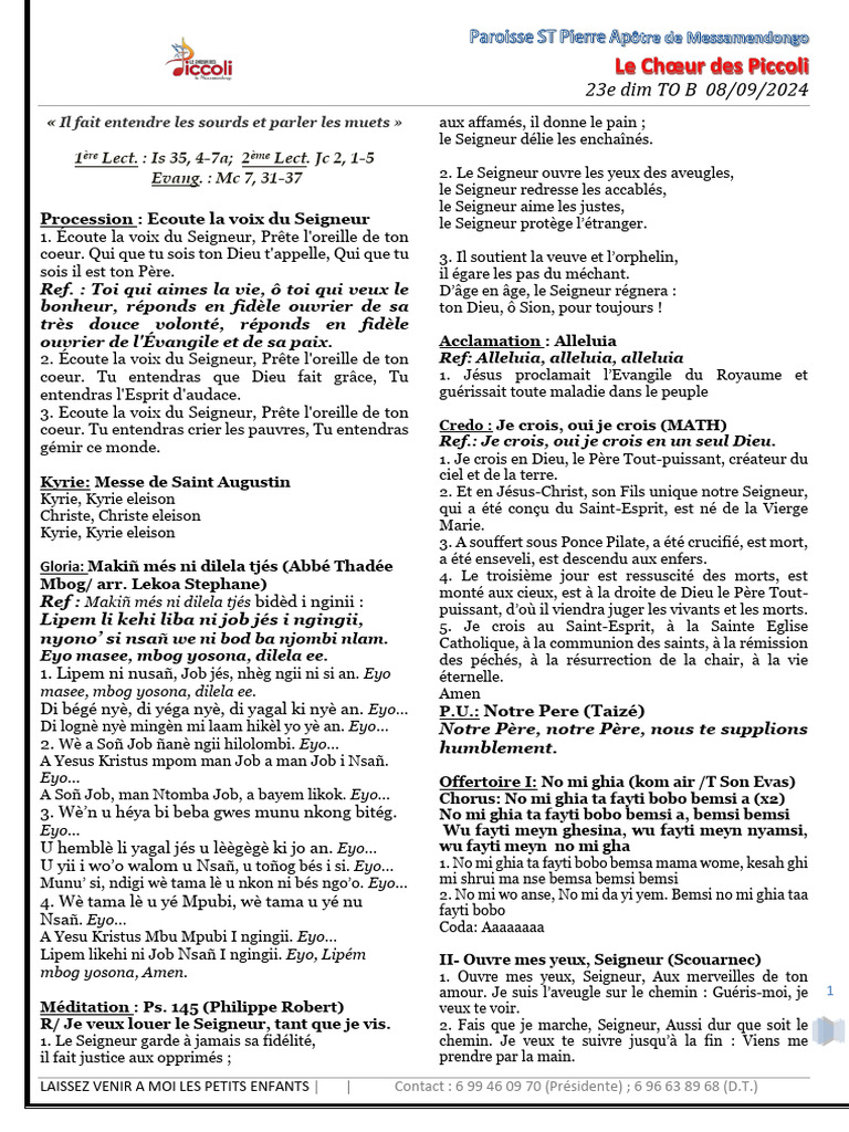 1 Lect.: Is 35, 4-7a 2 Lect. JC 2, 1-5 Evang.: MC 7, 31-37 | PDF