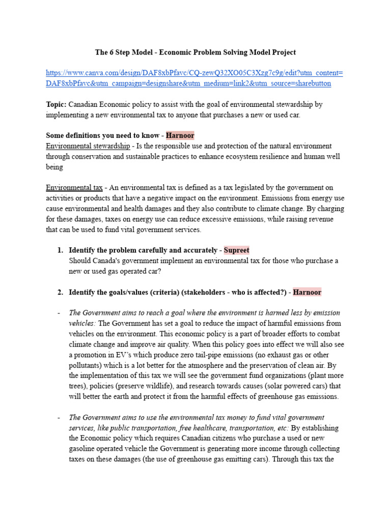 The 6 Step Model - Economic Problem Solving Model Project | PDF