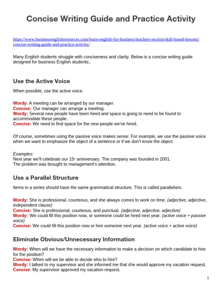 Concise Writing Guide and Practice Activities | PDF