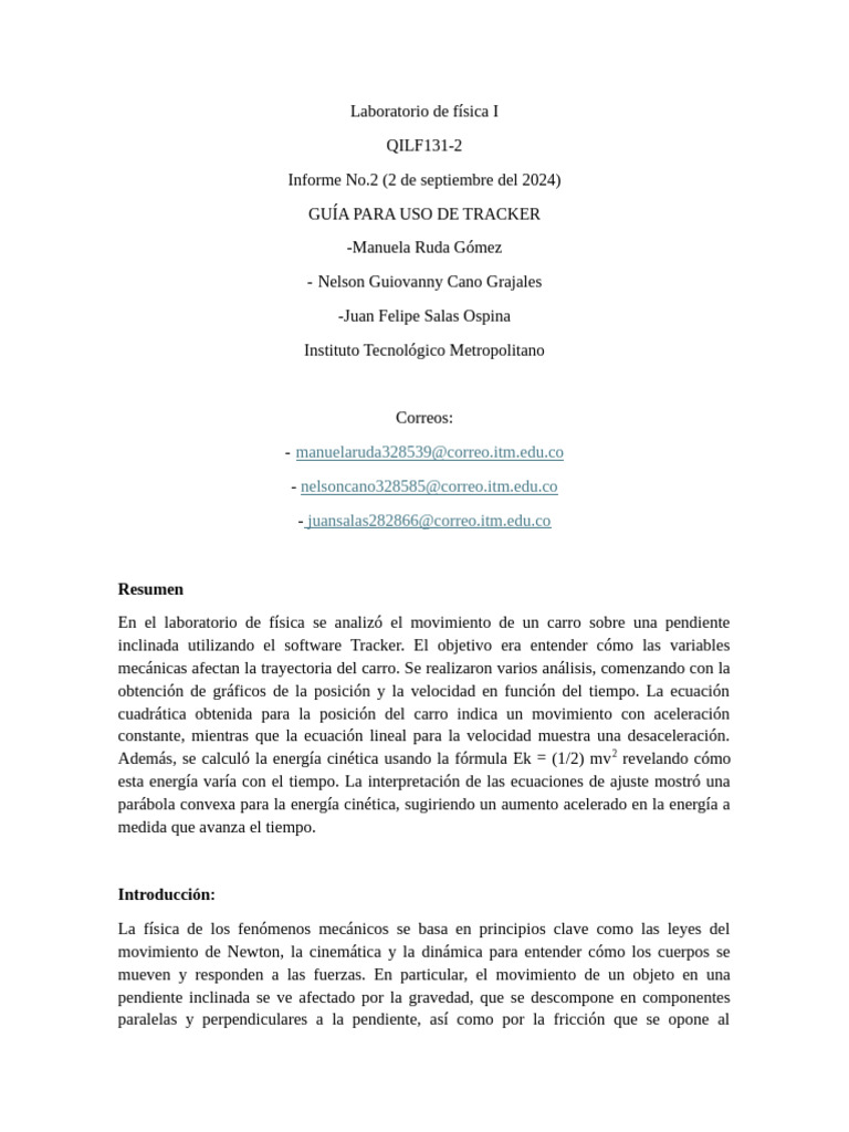 Informe No - 2 Laboratorio de Fisica | PDF | Aceleración | Cinemática