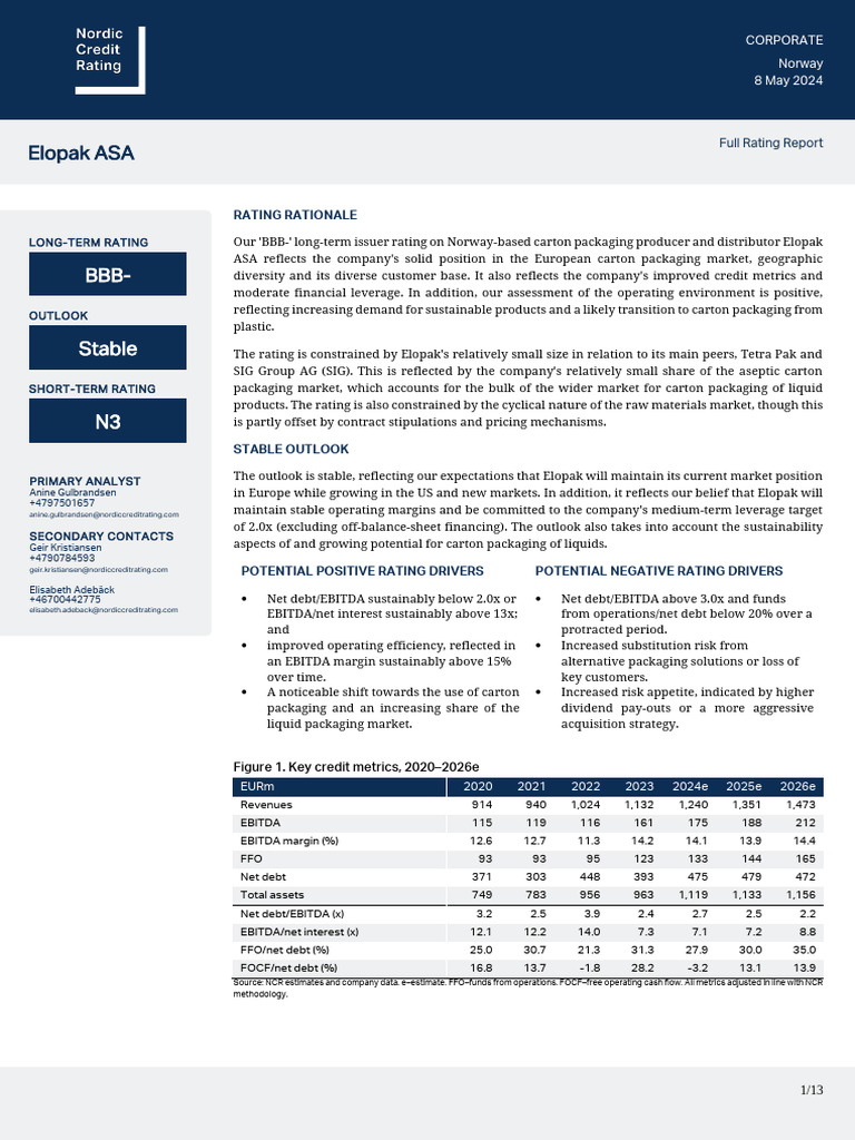 NCR Elopak - ASA Full Rating Report 8 May 2024 | PDF | Market Liquidity ...