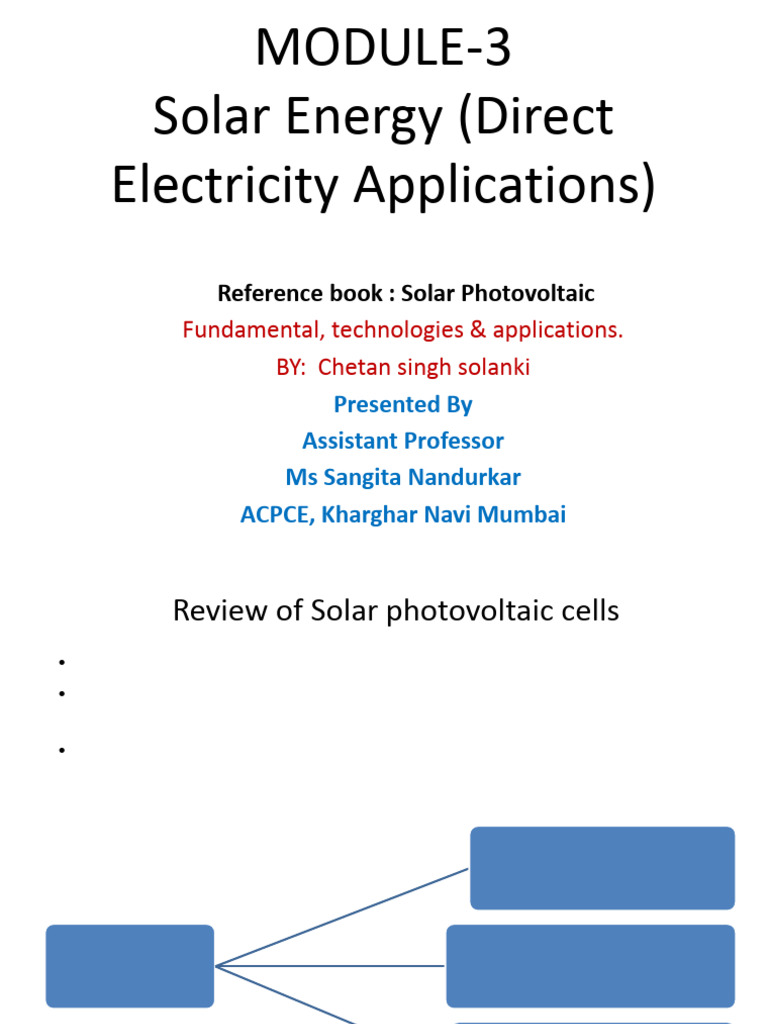 Module 3 - Solar Energy (Direct Electricity Applications) - 2022-23 | PDF