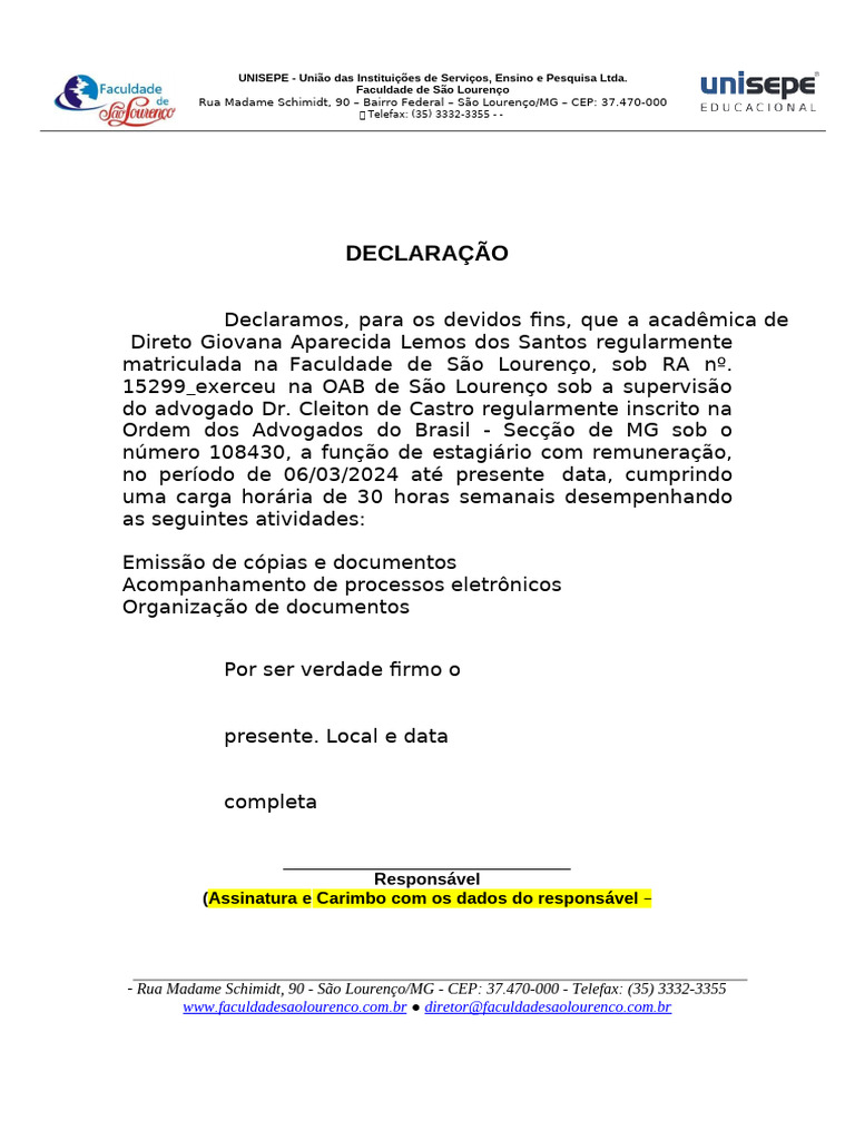 Cópia de MODELO DE DECLARAÇÃO | PDF