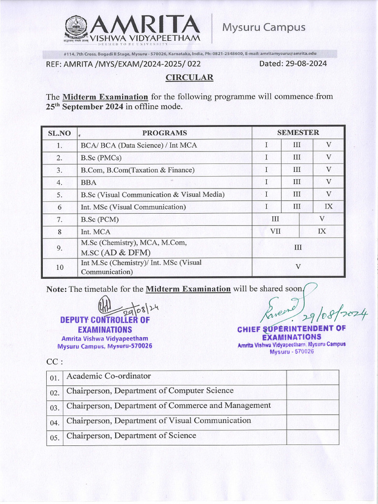 Mid Term Examination Circular | PDF