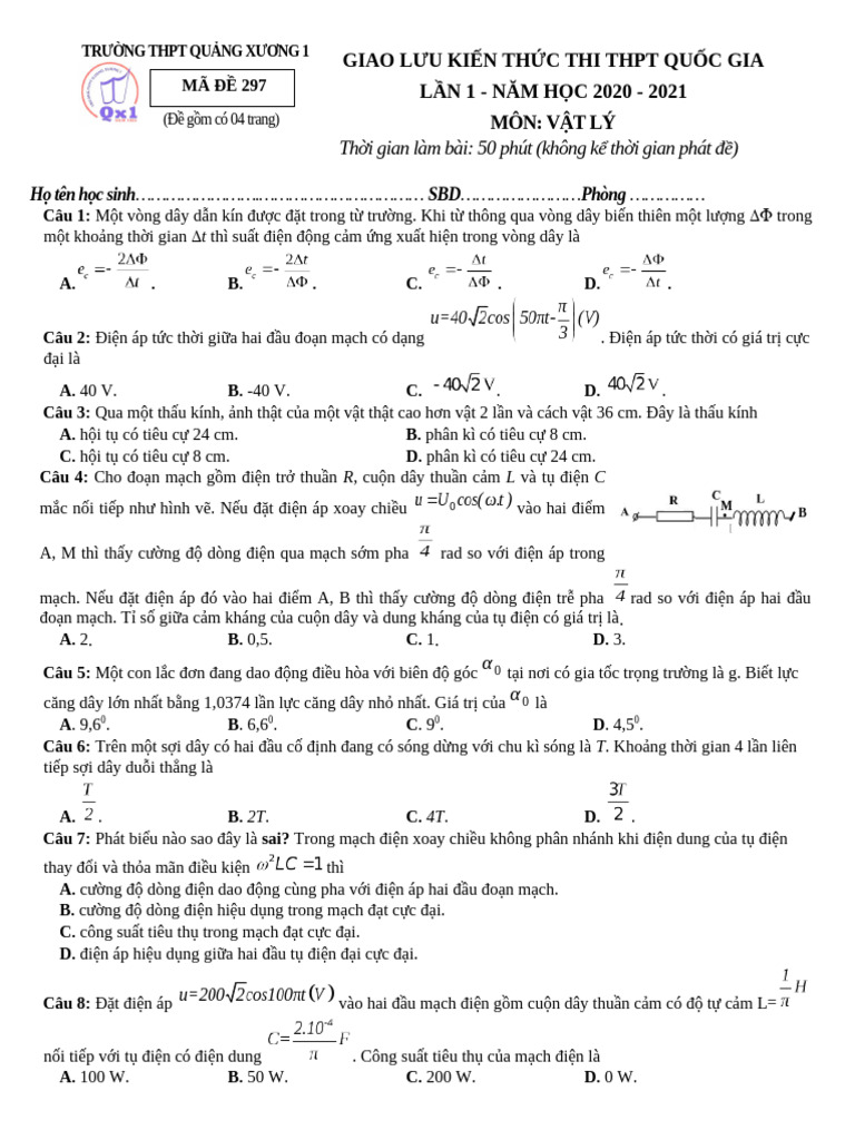 Trư NG THPT Qu NG Xương 1 | PDF