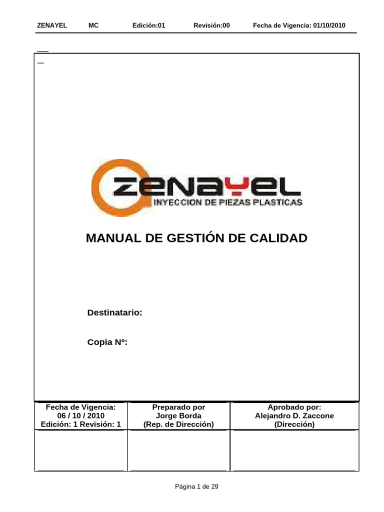 Manual de SGC Versión Ejemplo Edición 1 Revisión 0 | PDF | Calidad (comercial) | Gestión de la ...