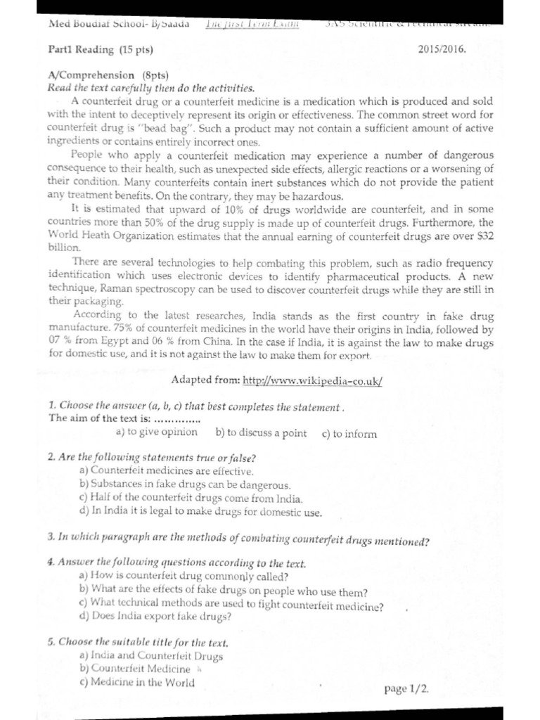 Dzexams 3as Anglais 1307586 | PDF