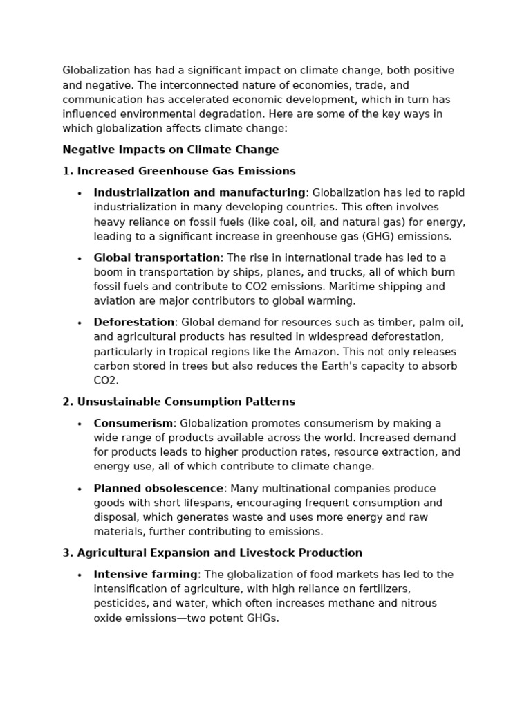 Globalization Has Had A Significant Impact On Climate Change | PDF