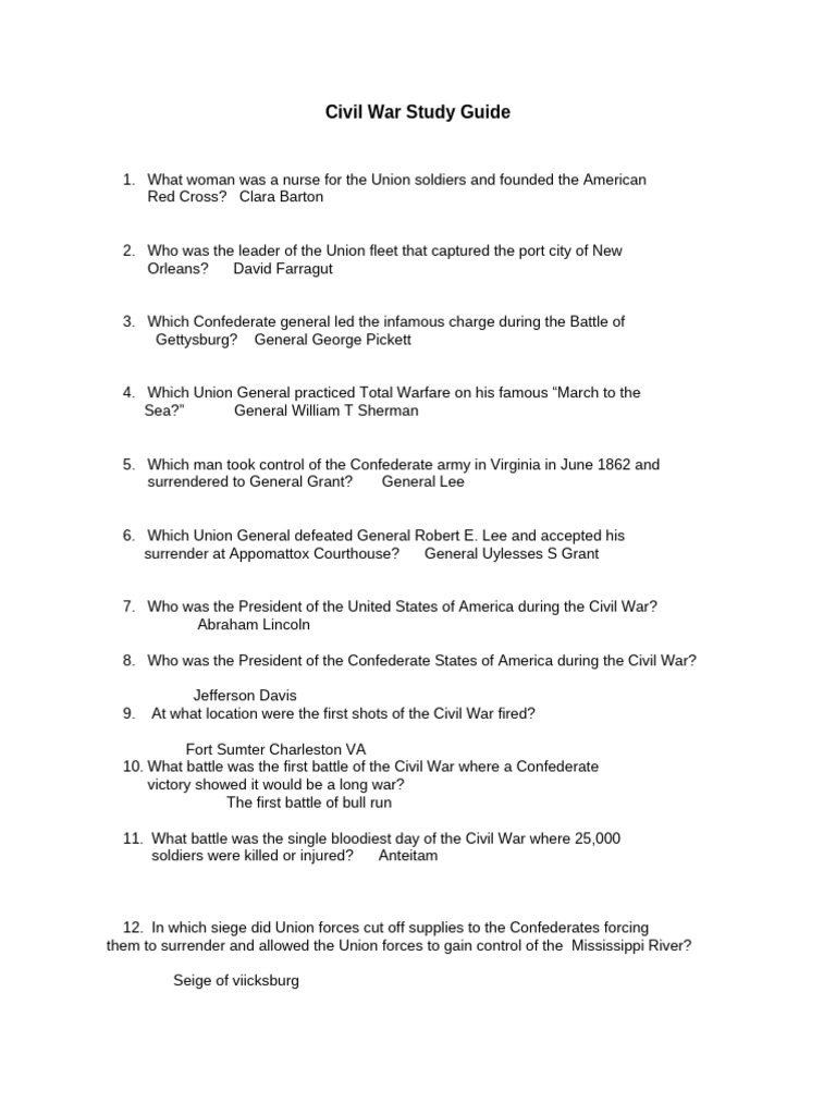 Civil War Study Guide Overview | PDF | American Civil War | Confederate ...