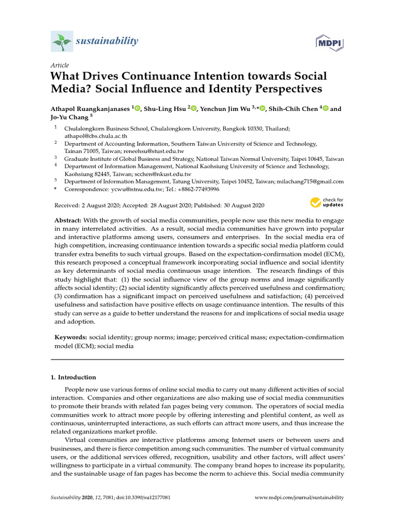 What Drives Continuance Intention Towards Social | PDF