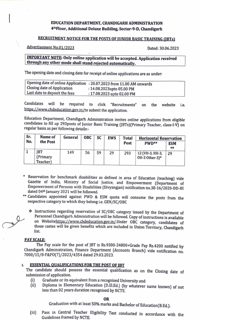Chandigarh JBT | PDF