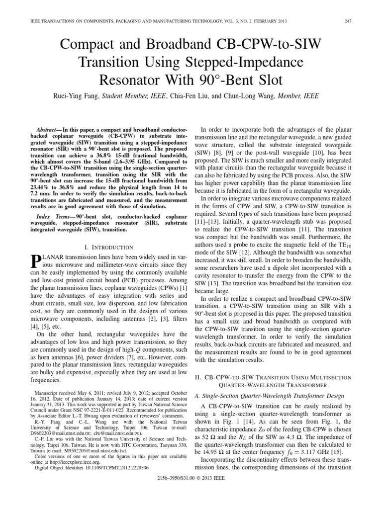 Compact and Broadband CB-CPW-To-SIW Transition Using Stepped-Impedance ...