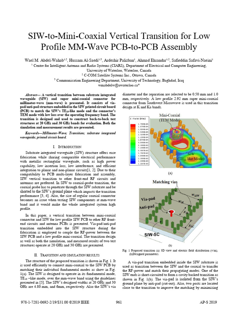 SIW-To-Mini-Coaxial Vertical Transition For Low Profile MM-Wave PCB-To ...