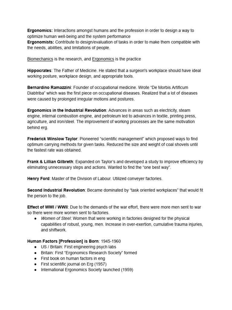 Ergonomics Midterm Review | PDF | Human Factors And Ergonomics | Anatomical Terms Of Motion