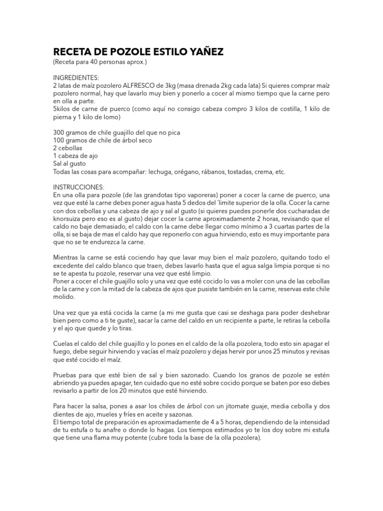 Receta de Pozole Estilo Yañez | PDF | Caldo | Cocina latinoamericana