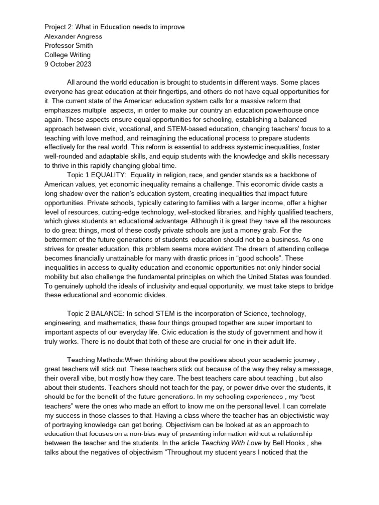 Alexander Angress Rough Draft 2 Education | PDF