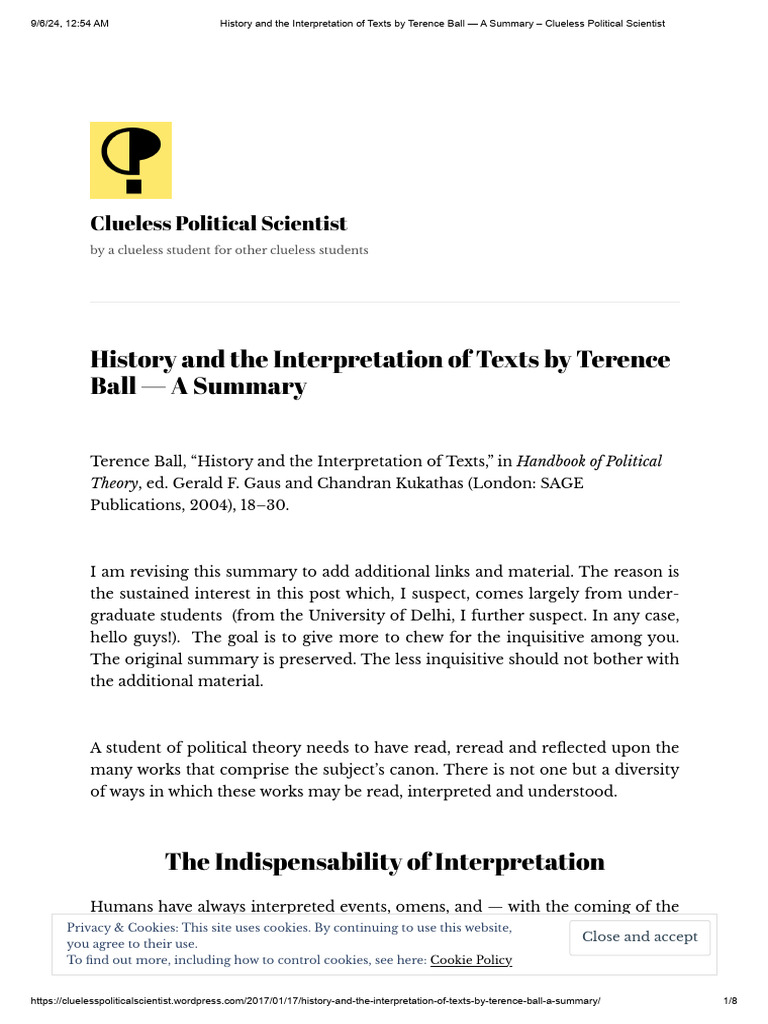 History and The Interpretation of Texts by Terence Ball - A Summary - Clueless Political ...